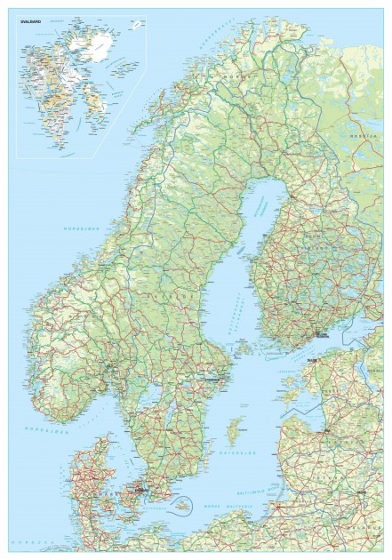 Kart over Norden med Svalbard i plakatformat 70 x 100 cm. | Kart og ...